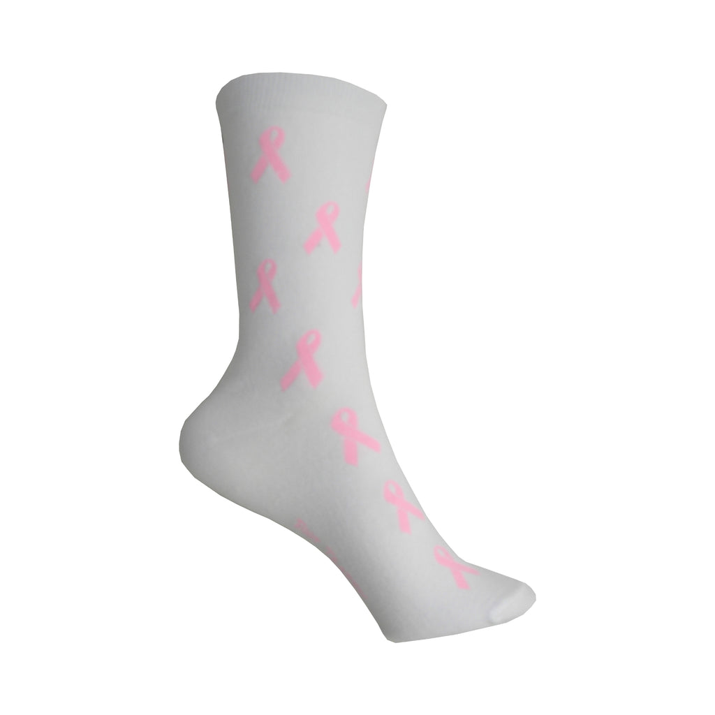 Pink Ribbons Crew Socks in White - Poppysocks