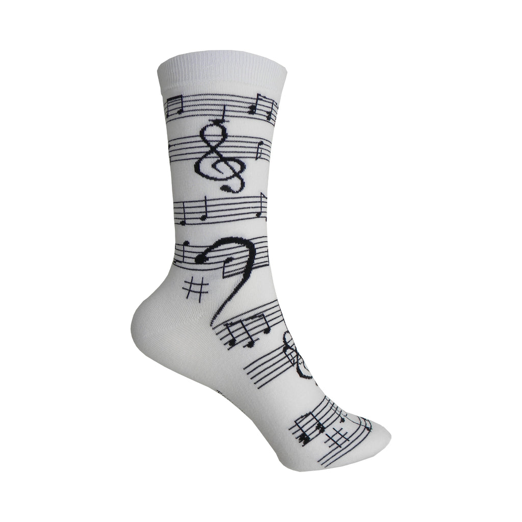 Music Notes Crew Socks in White and Black - Poppysocks